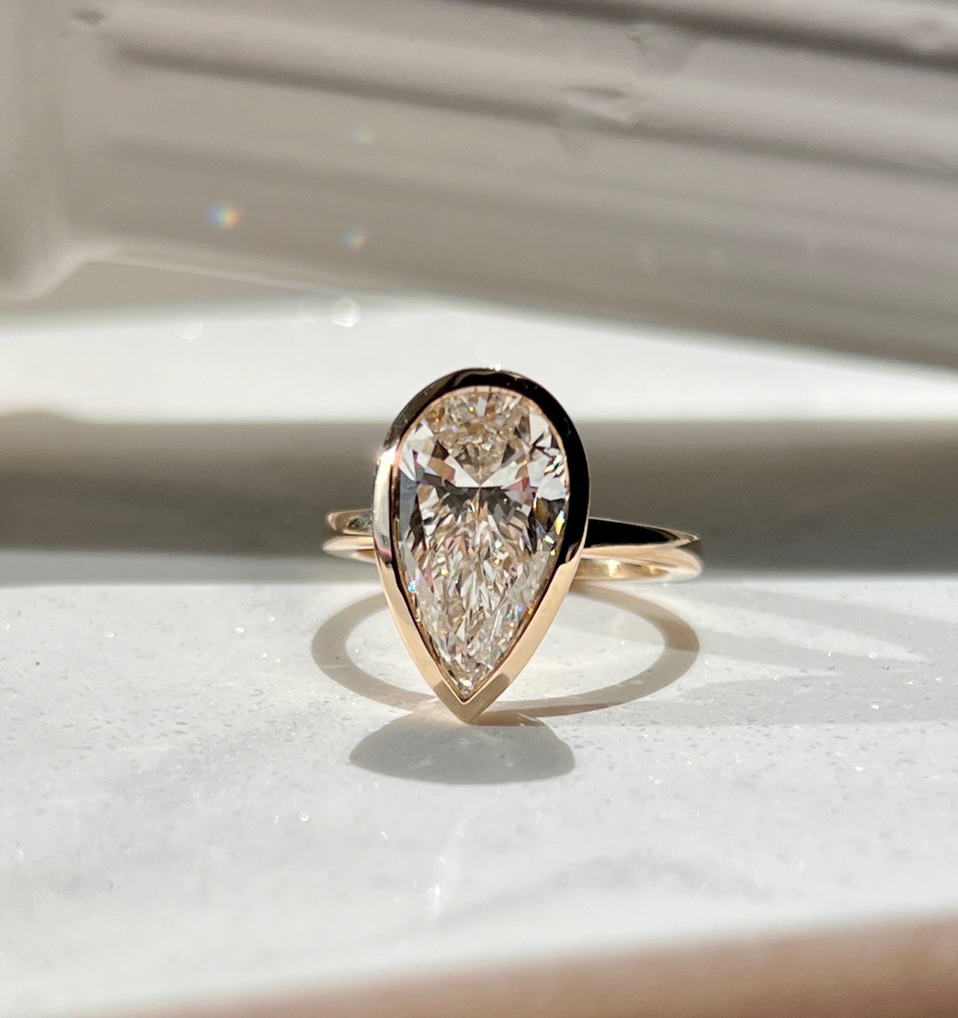 5ct Bezel Set Pear Cut Diamond Ring – Studio Bijouxx